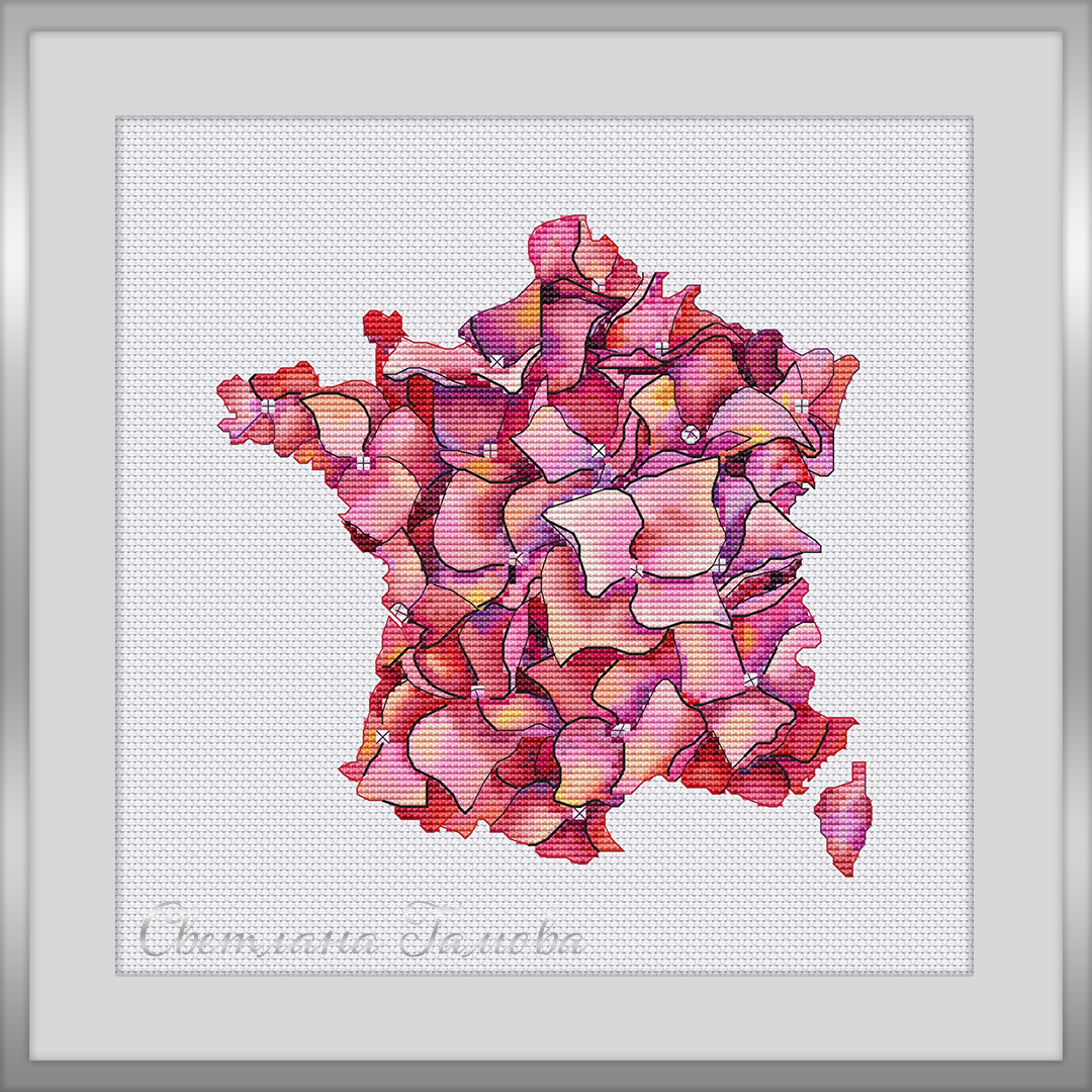 France Cross Stitch Pattern. Floral map - Svetlana Gamova | Boosty