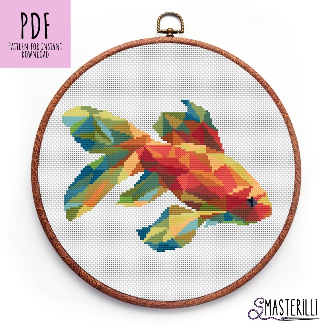 Polygonal gold fish cross stitch pattern PDF + JPG embroidery design ...