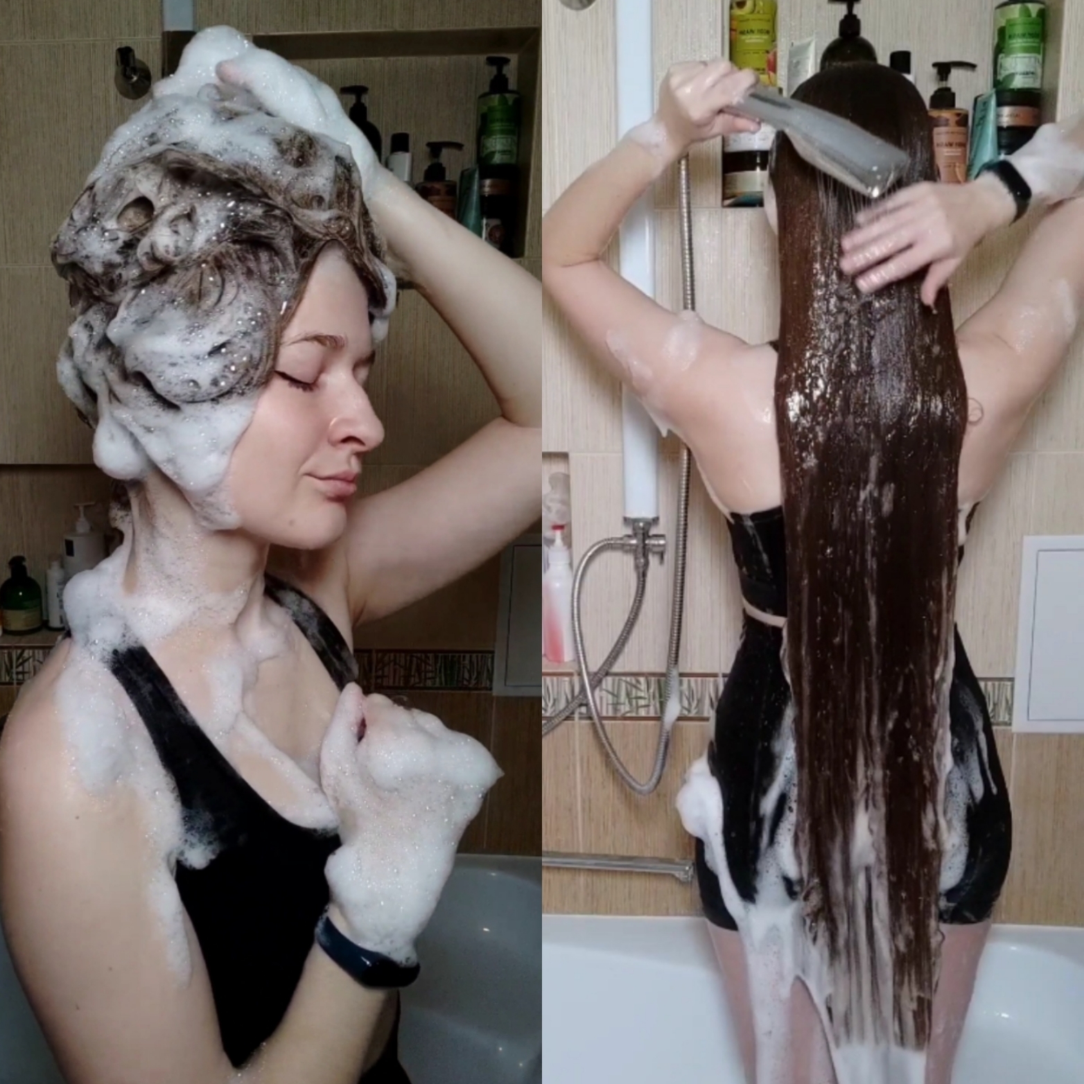 Video (37min) - Washing hair with a lot of foam. 🔥🔥🔥 - Nyata_longhair | Boosty