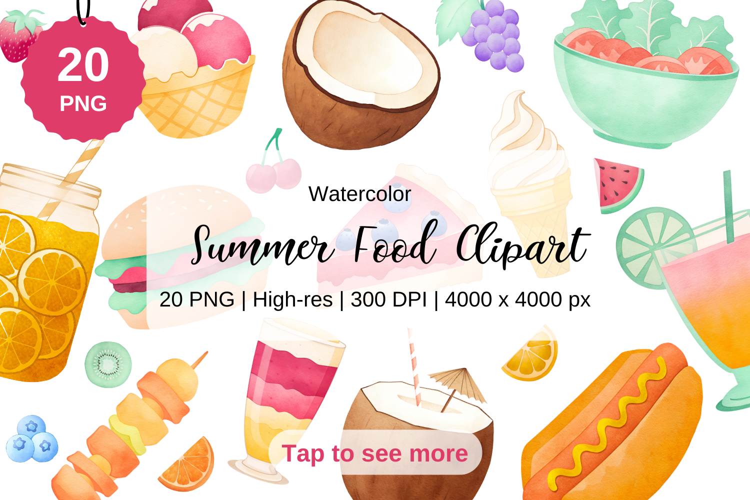 Summer Watercolor Food Clipart Pack - Kate's Arts | Boosty