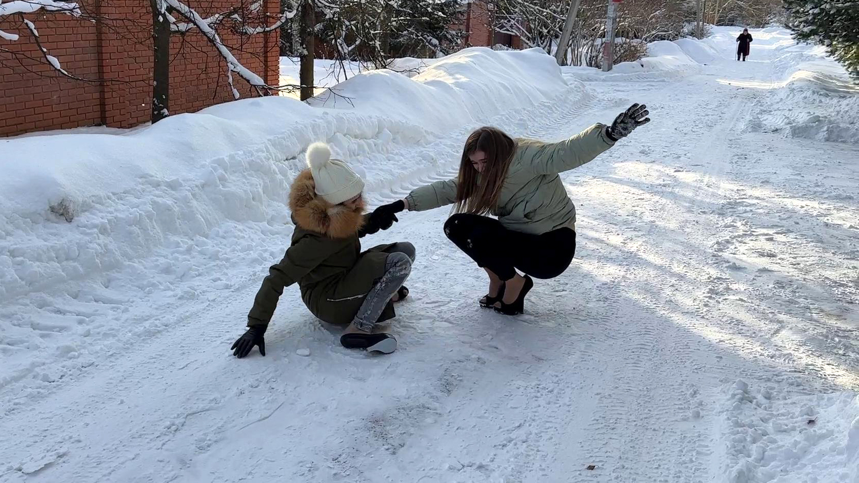 Aliona and Liza is comparing 7 pairs of shoes on slippery ice, high ...