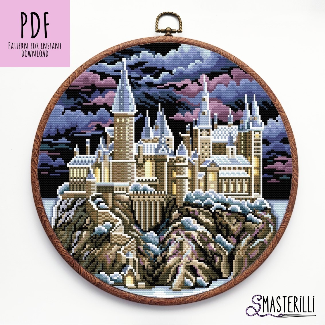 Winter castle on rock cross stitch pattern PDF and JPG embroidery #0306 ...
