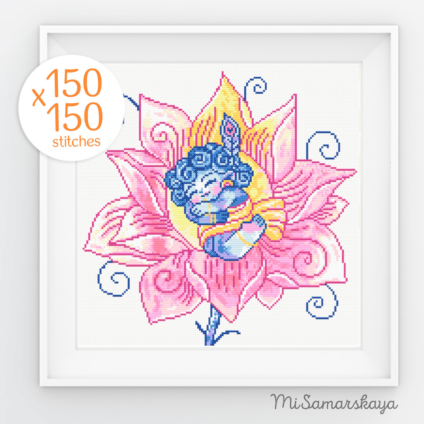 Baby Krishna in lotus - cross stitch pattern - Milana Samarskaya | Boosty