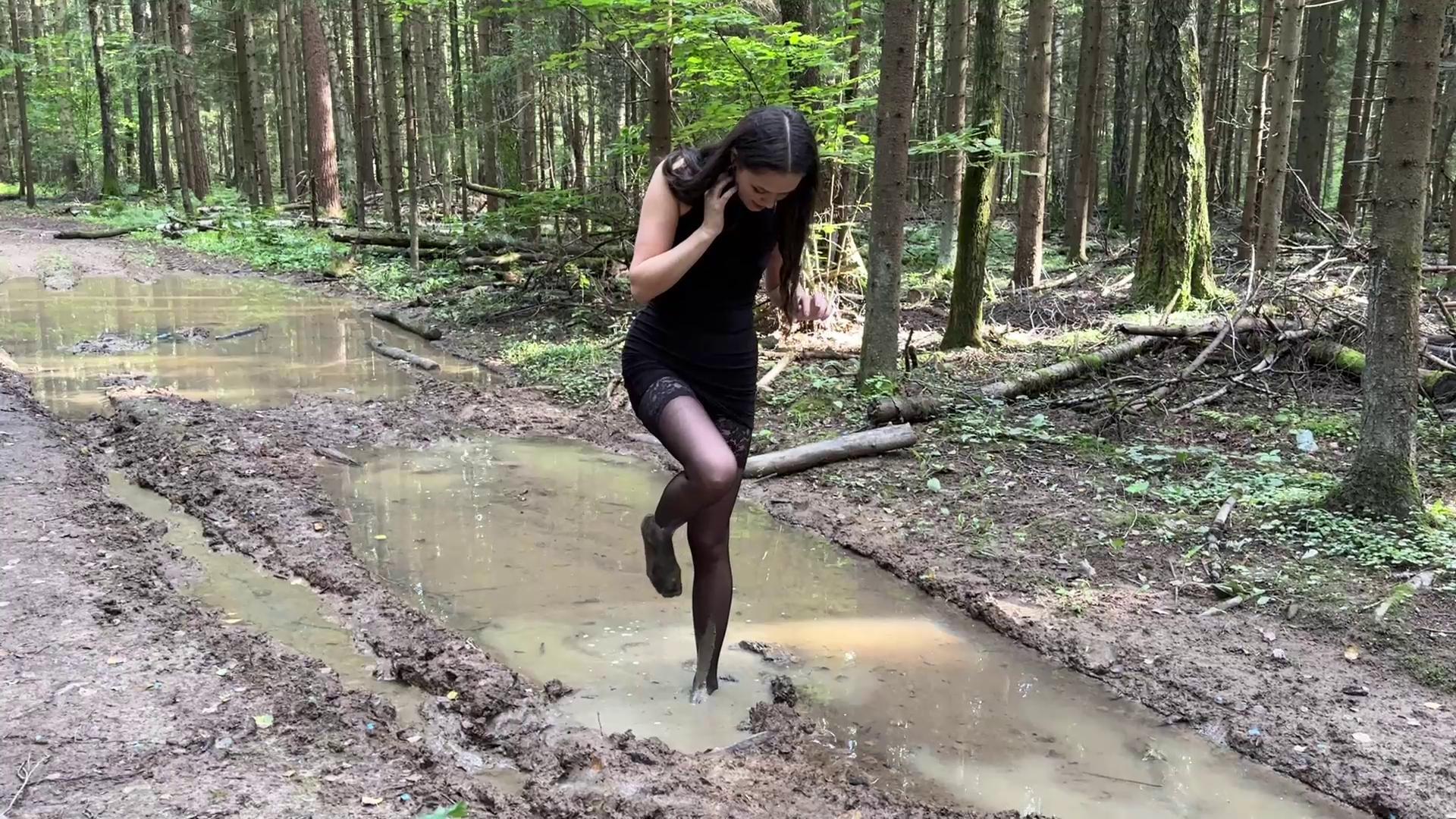 Black Stockings In Mud Wet Black Stockings White Nylon Socks In Mud White Socks In Mud