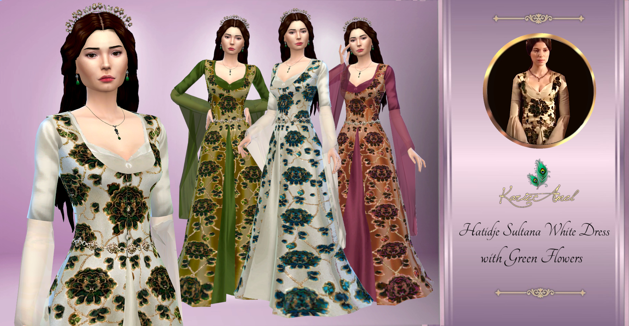 🍀Hatidje Sultan White Dress with Green Flowers🍀 - Karie-Amel Sims | Boosty