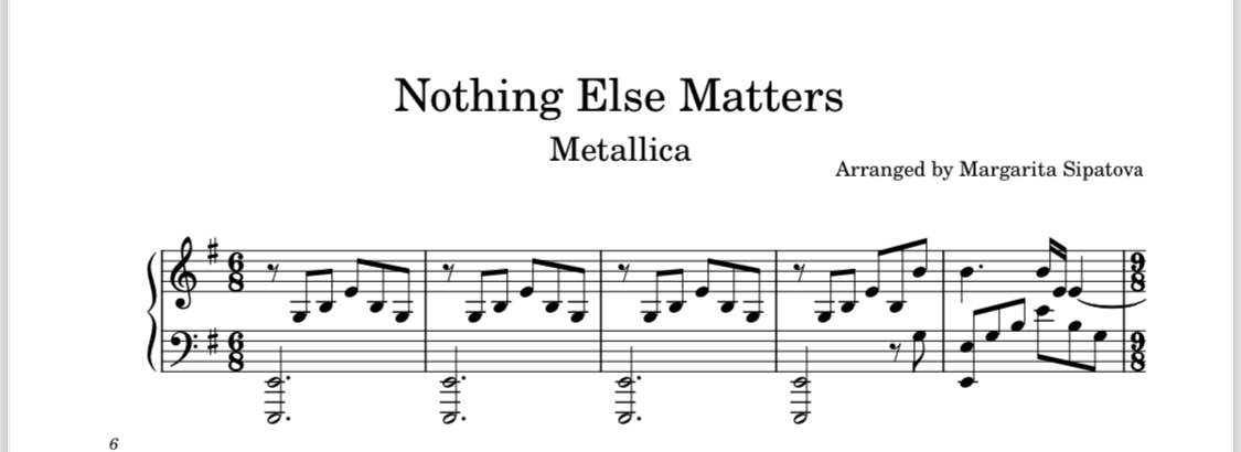 sheet music/ноты Metallica - Nothing Else Matters - Margarita Sipatova ...