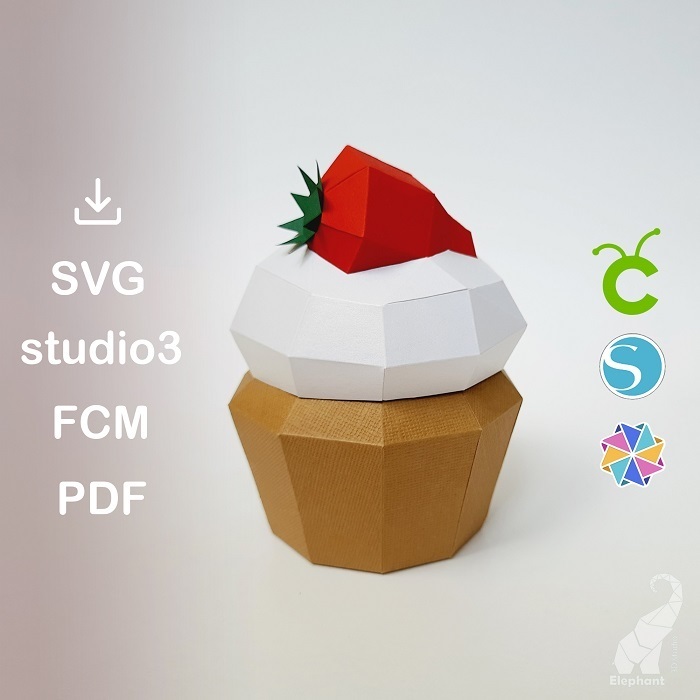 3D papercraft strawberry cupcake box template - Tatyana Sinelnikova ...