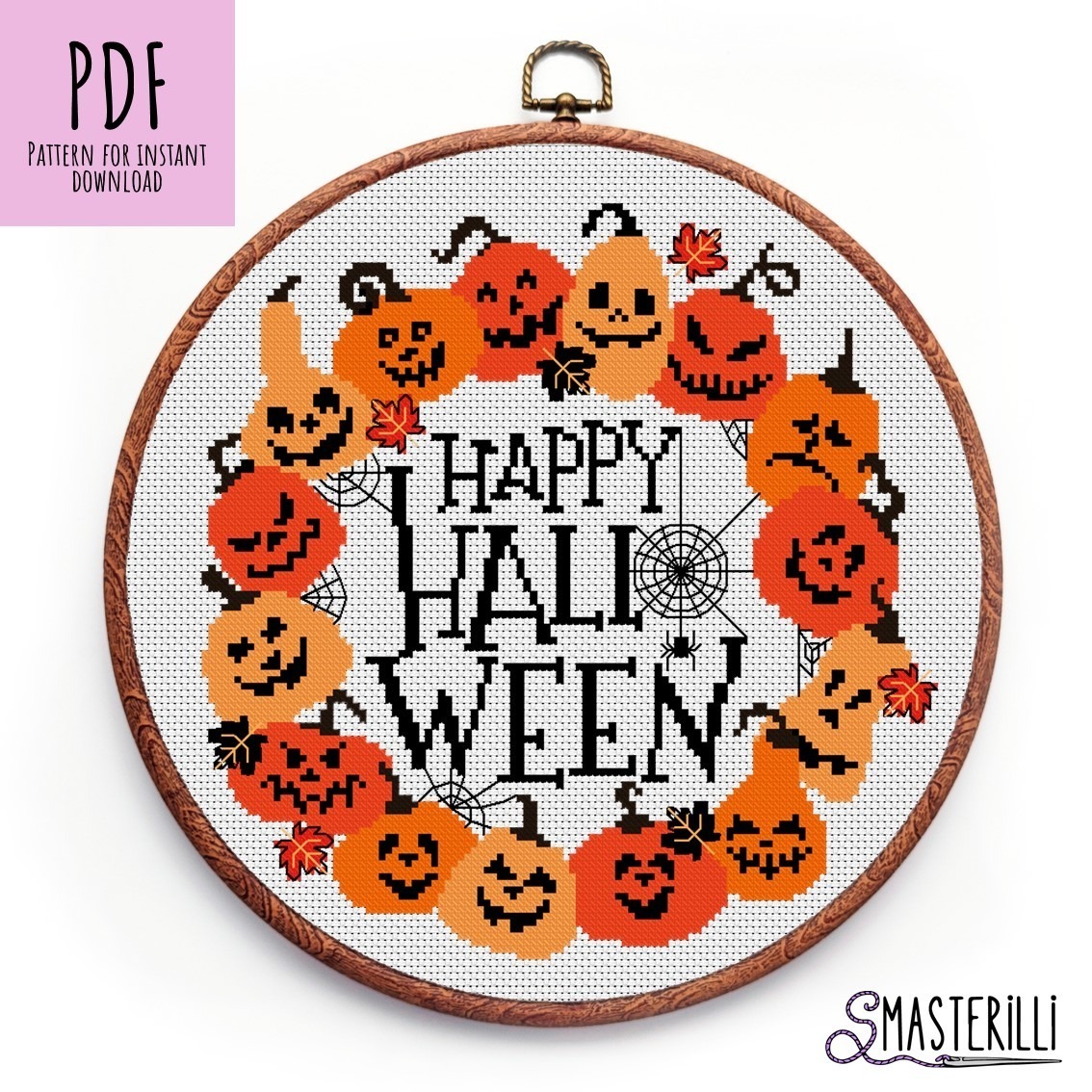 Halloween pumpkins cross stitch pattern PDF + JPG embroidery design ...