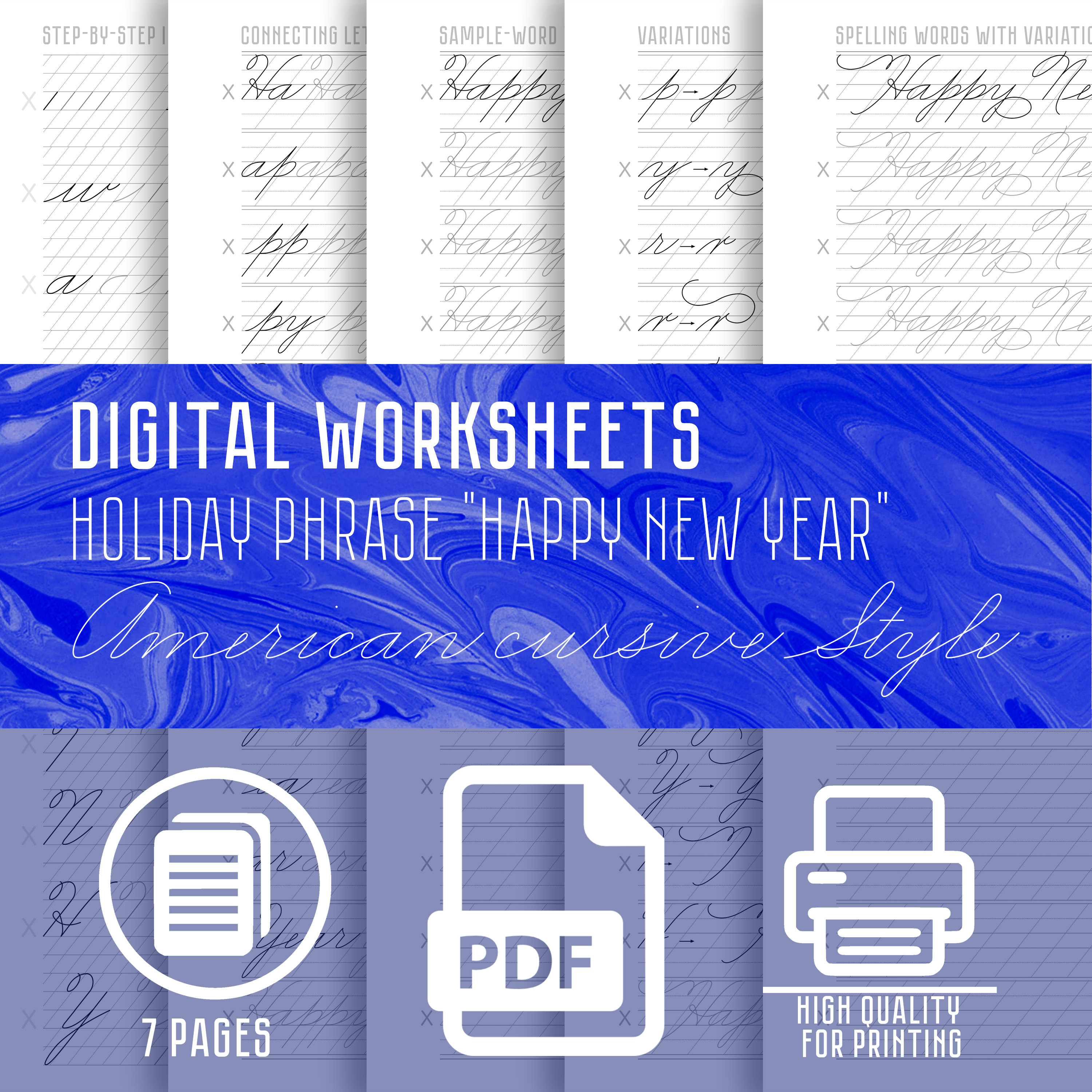 Writing a holiday phrase Happy New Year (Business cursive Style) - Good ...